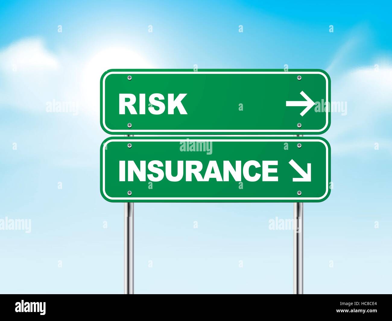 3d road sign with risk and insurance isolated on blue background Stock ...