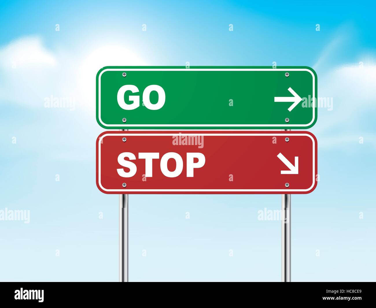 3d road sign with go and stop isolated on blue background Stock Vector ...