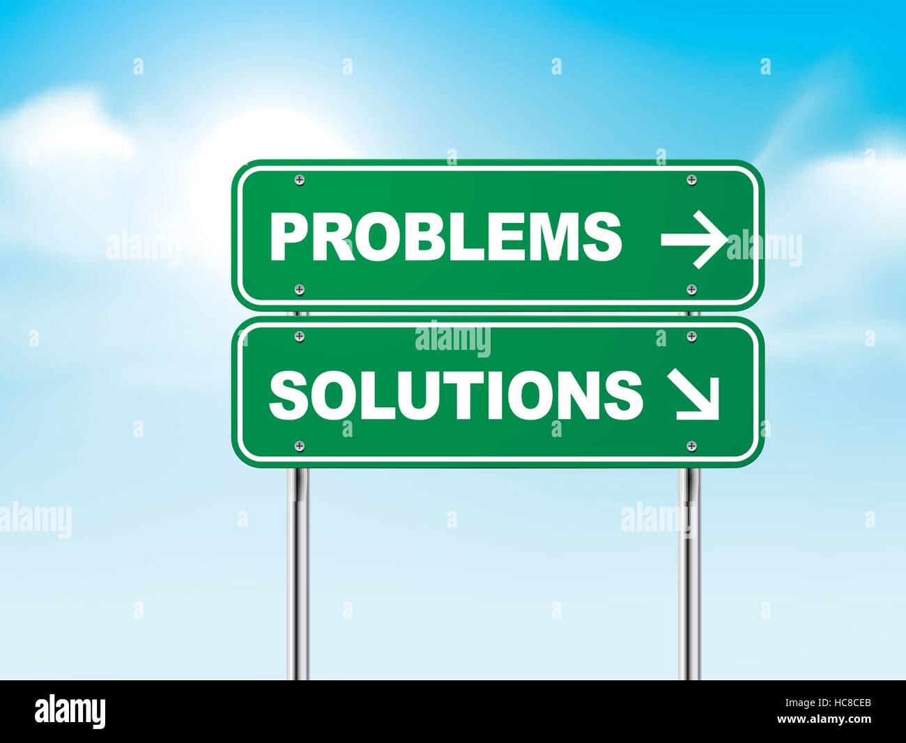 3d road sign with problems and solutions isolated on blue background ...