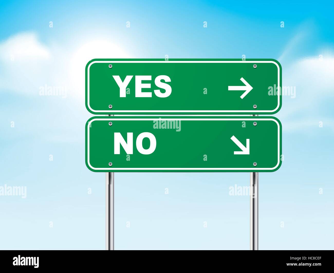3d road sign with yes and no isolated on blue background Stock Vector ...