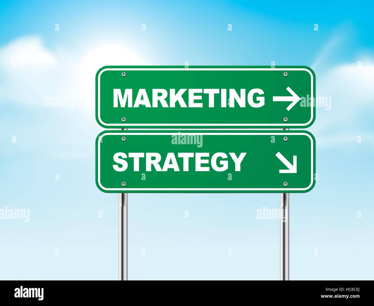 3d road sign with marketing and strategy isolated on blue background ...