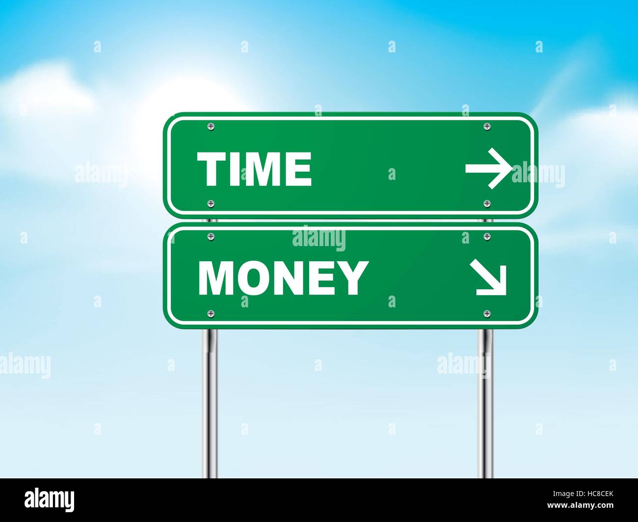 3d road sign with time and money isolated on blue background Stock ...