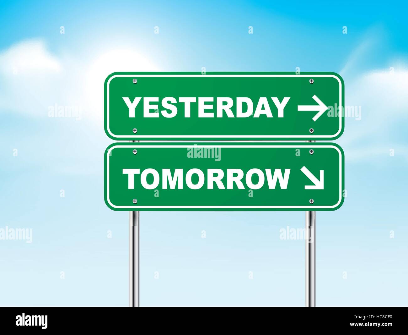 3d road sign with yesterday and tomorrow isolated on blue background ...