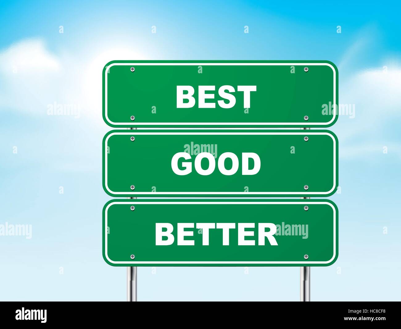 3d road sign with best, good and better isolated on blue background ...