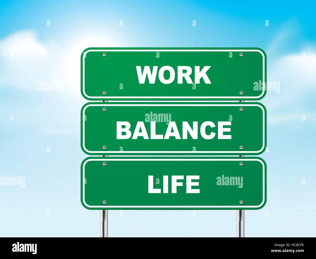3d road sign with work, balance and life isolated on blue background ...