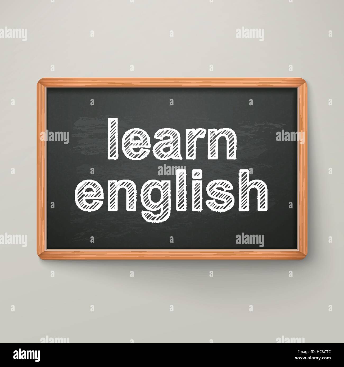 learn english on blackboard in wooden frame isolated over grey Stock ...