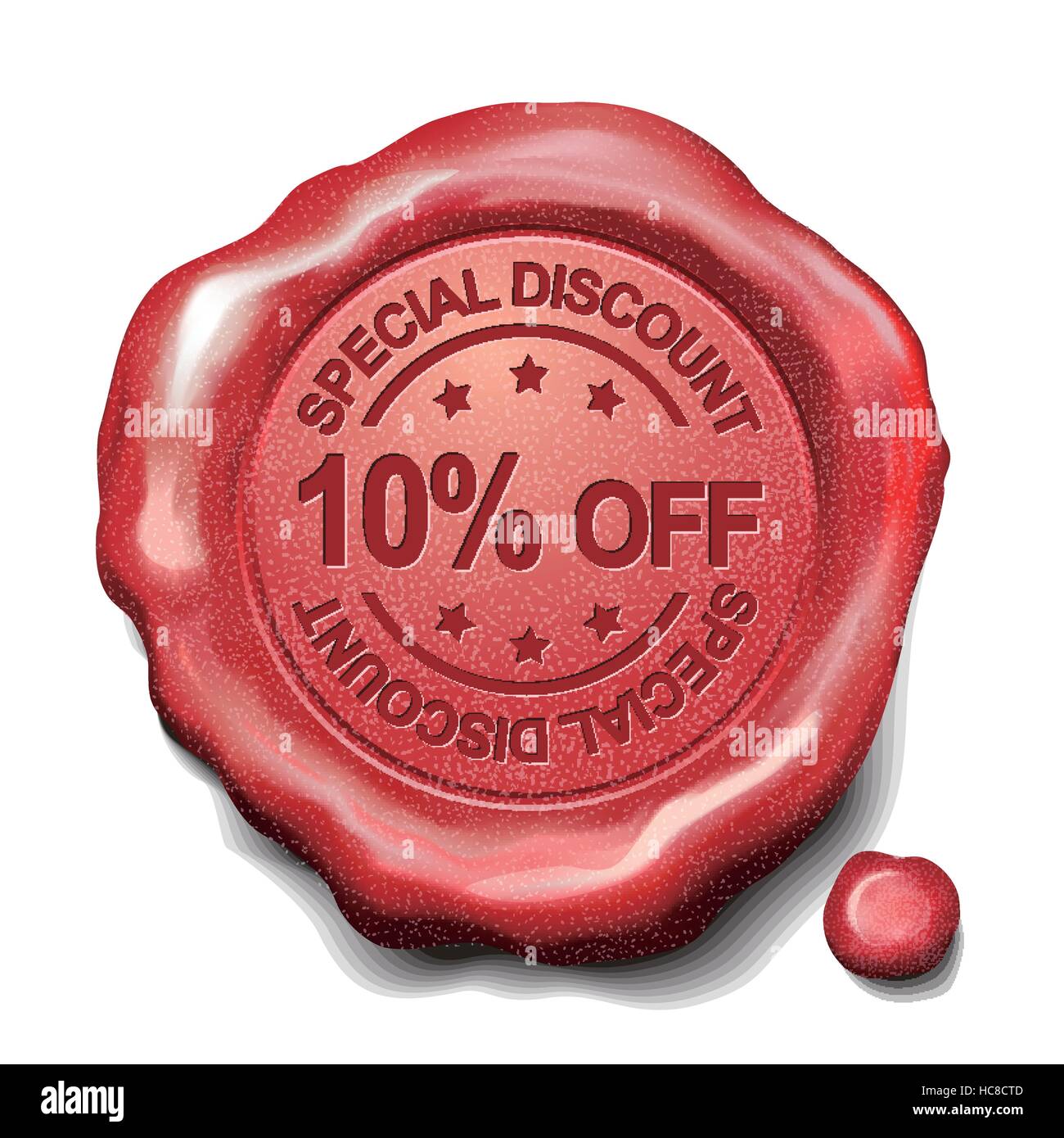 10 percent off red wax seal over white background Stock Vector Image ...