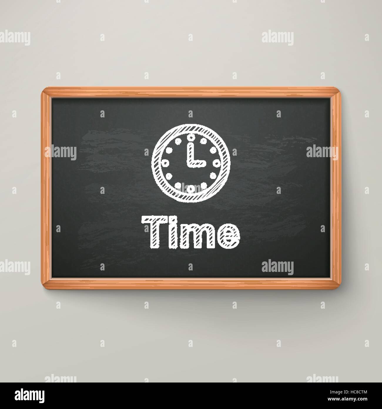 time on blackboard in wooden frame isolated over grey Stock Vector ...