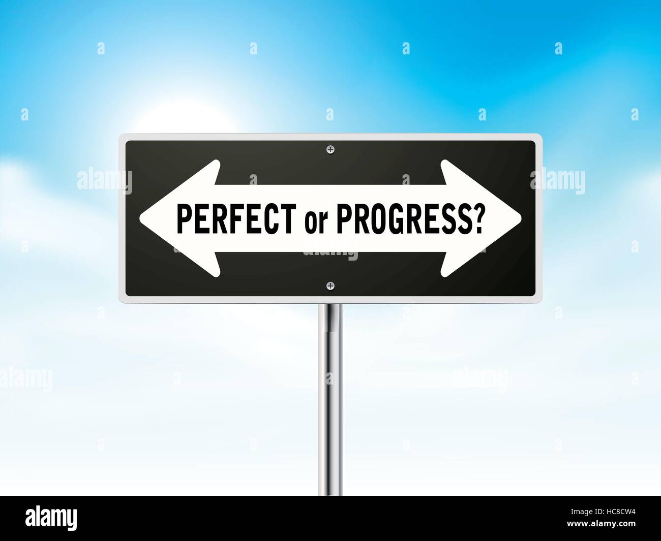 perfect or progress on black road sign isolated over sky Stock Vector ...