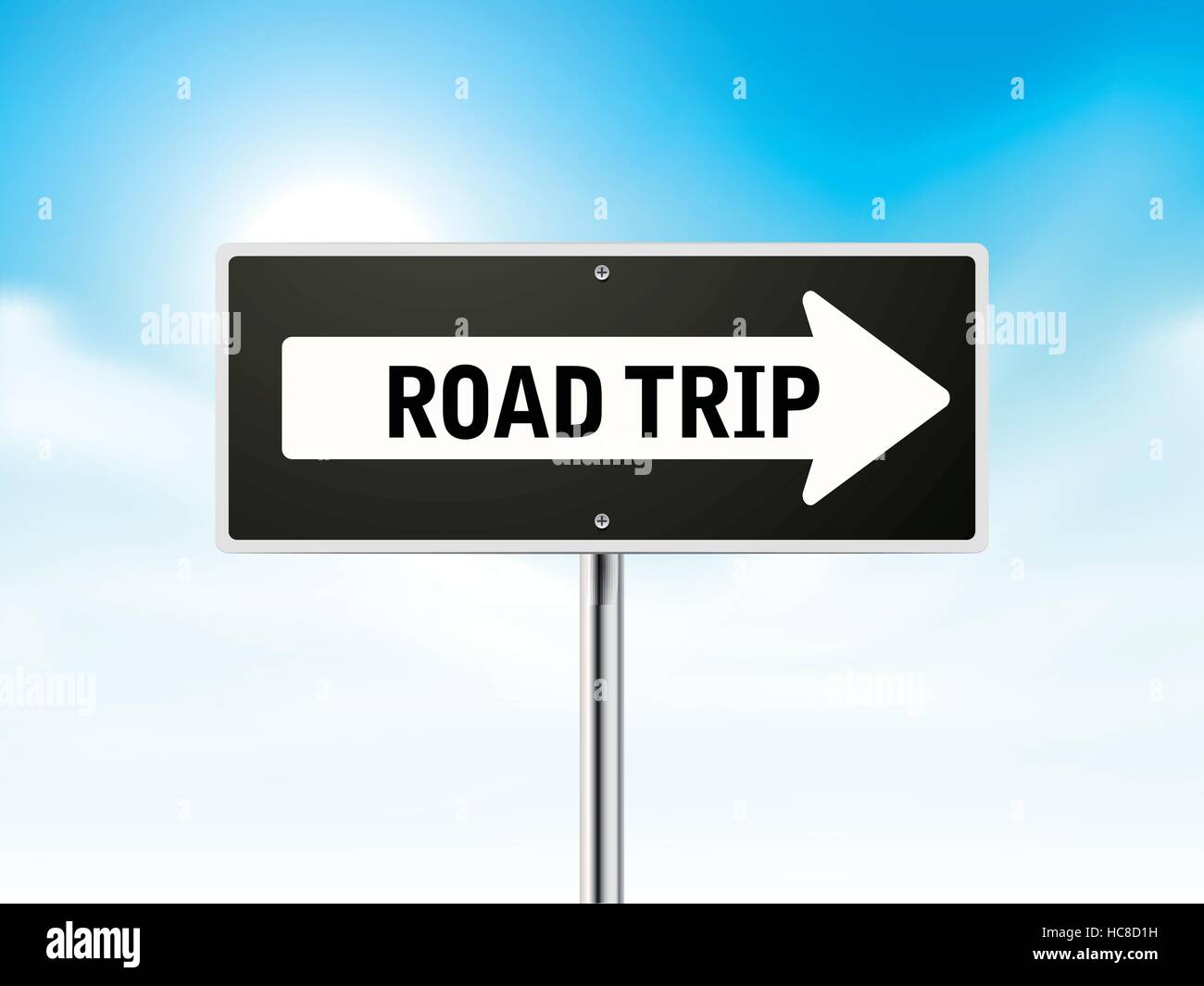 road trip on black road sign isolated over sky Stock Vector Image & Art ...