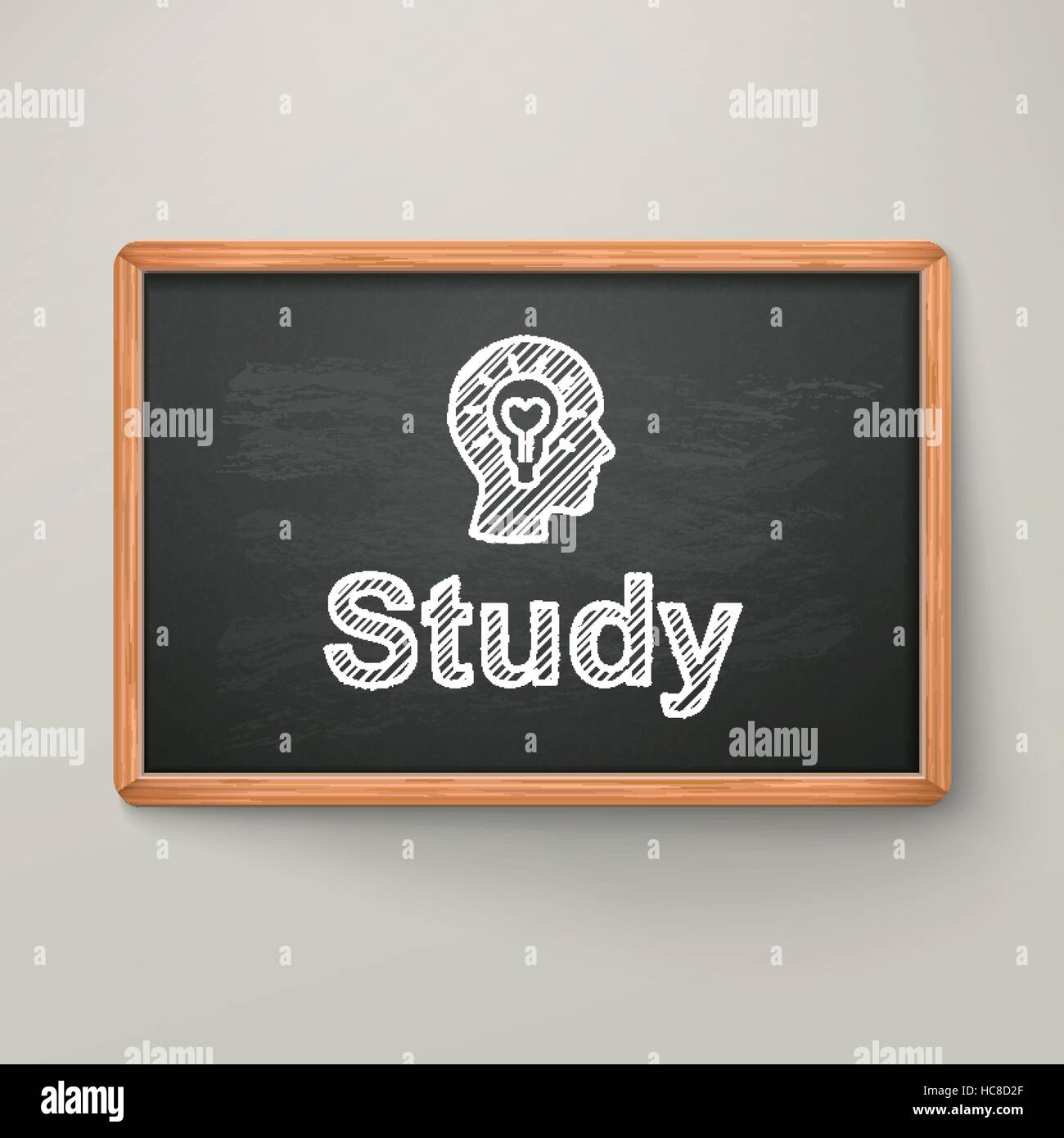 study on blackboard in wooden frame isolated over grey Stock Vector ...