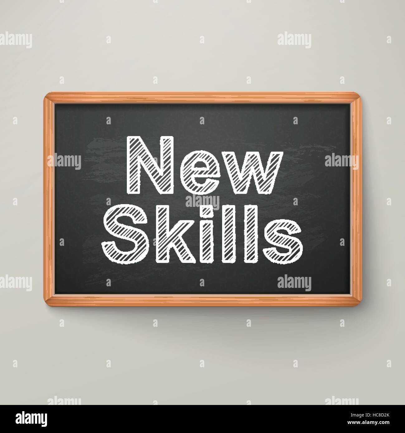 new skills on blackboard in wooden frame isolated over grey Stock ...