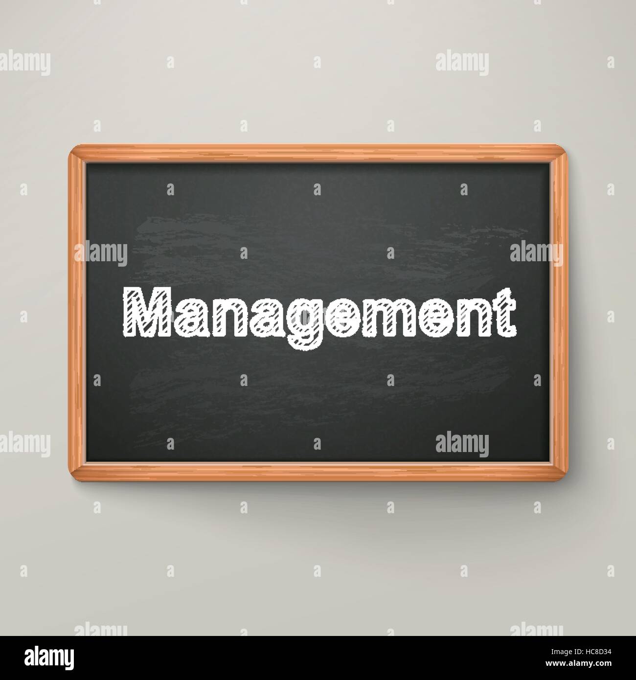 management on blackboard in wooden frame isolated over grey Stock ...