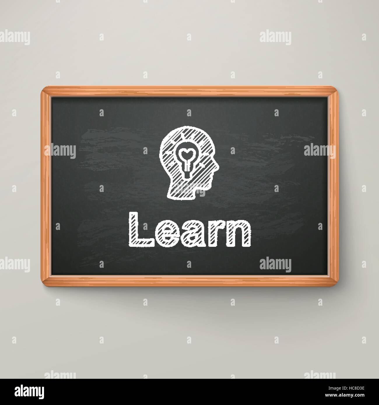 learn on blackboard in wooden frame isolated over grey Stock Vector ...
