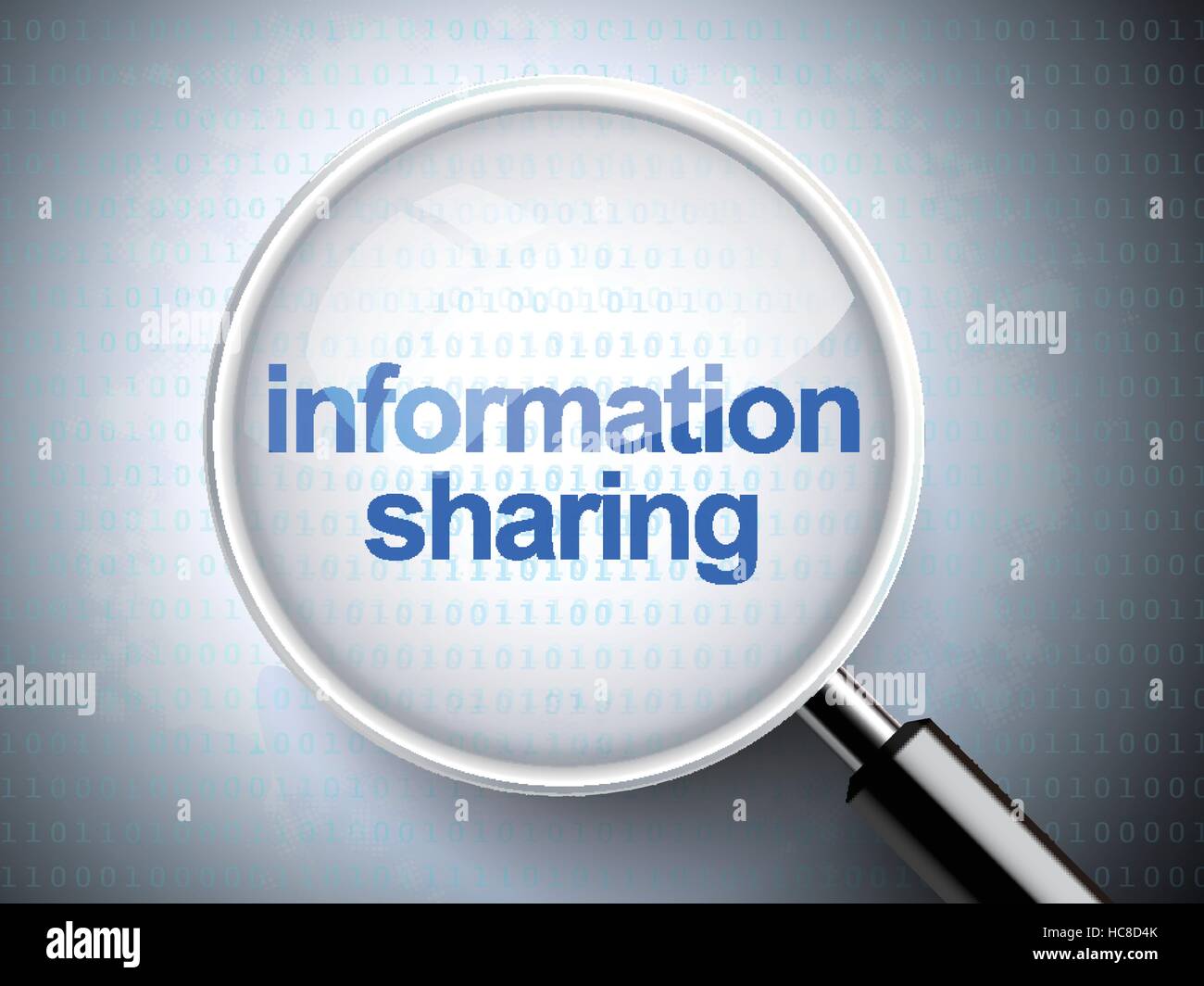 magnifying glass with words information sharing on digital background ...