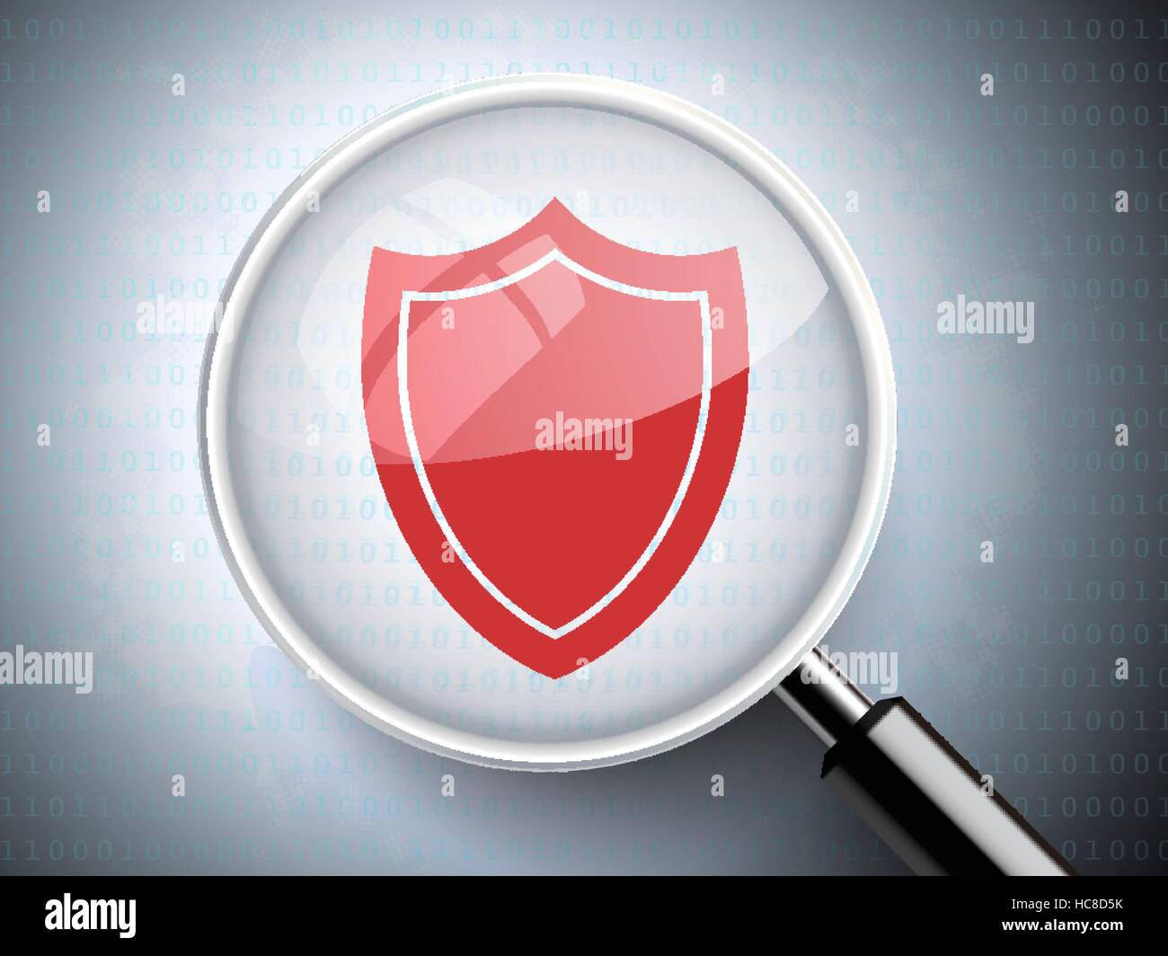 magnifying glass with shield icon over digital background Stock Vector ...