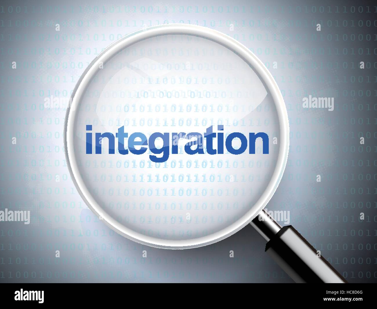 magnifying glass with word integration on digital background Stock ...