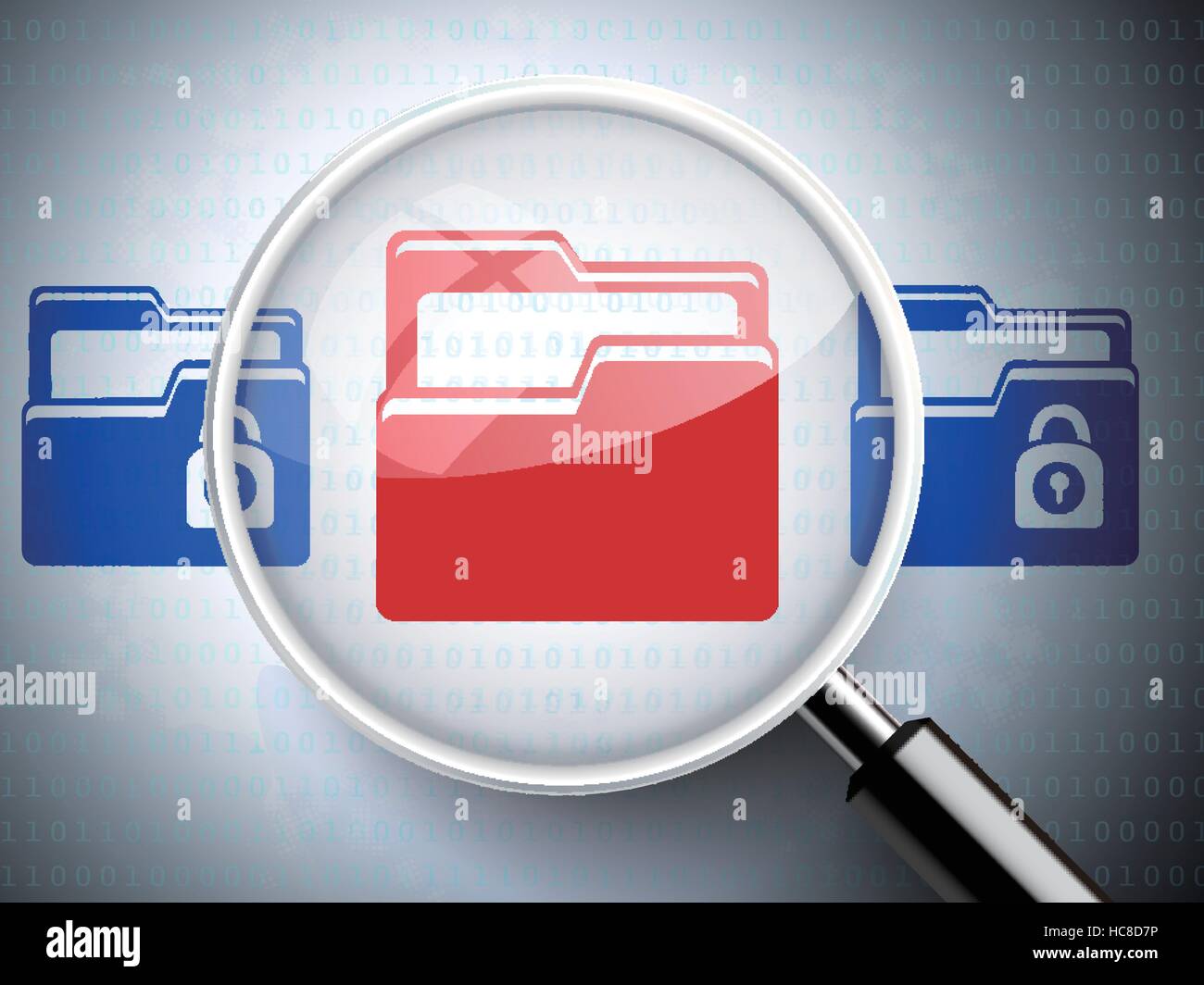 magnifying glass with folder icons on digital background Stock Vector ...