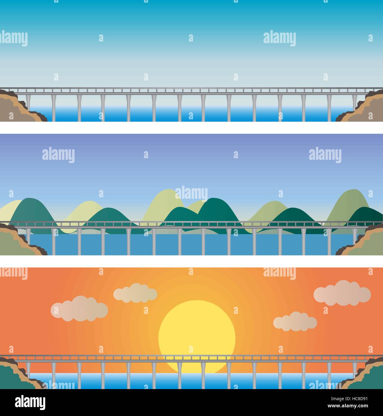 Water Bridge with Nature Landscape vector Illustration Stock Vector ...