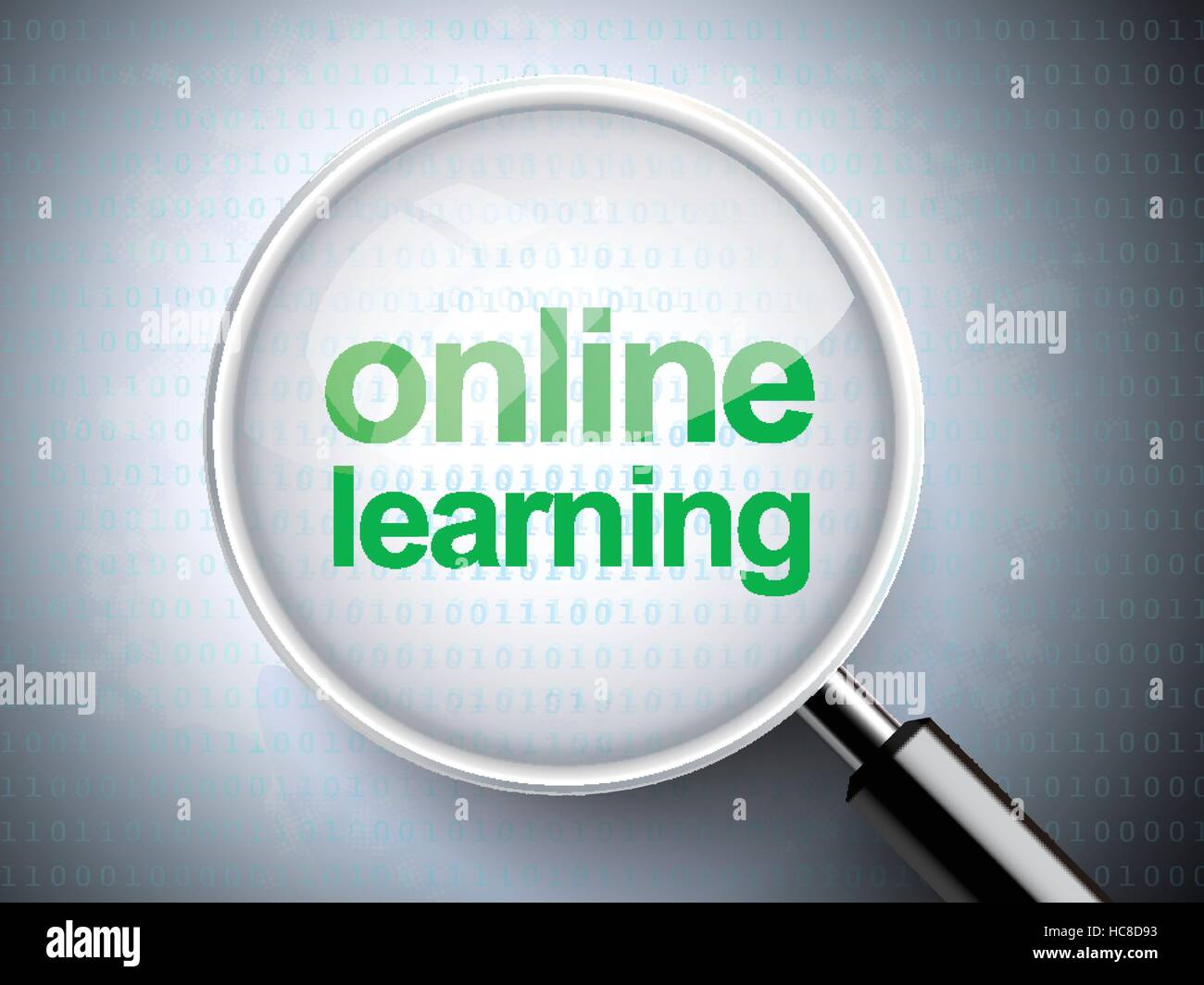 magnifying glass with words online learning on digital background Stock ...
