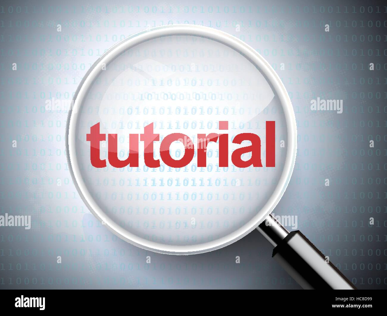 magnifying glass with word tutorial on digital background Stock Vector ...