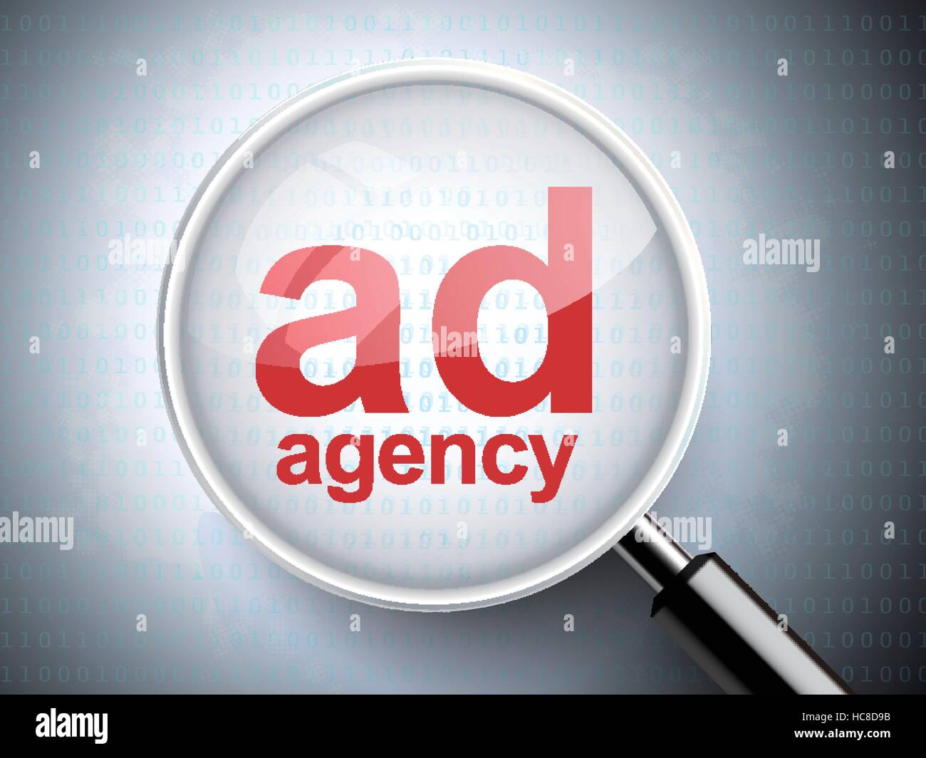 magnifying glass with words ad agency on digital background Stock ...