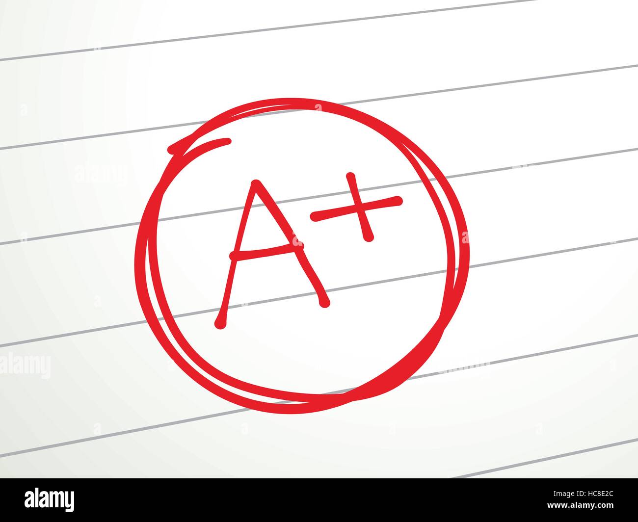 close up look at A Plus on lined paper with red pen Stock Vector Image ...