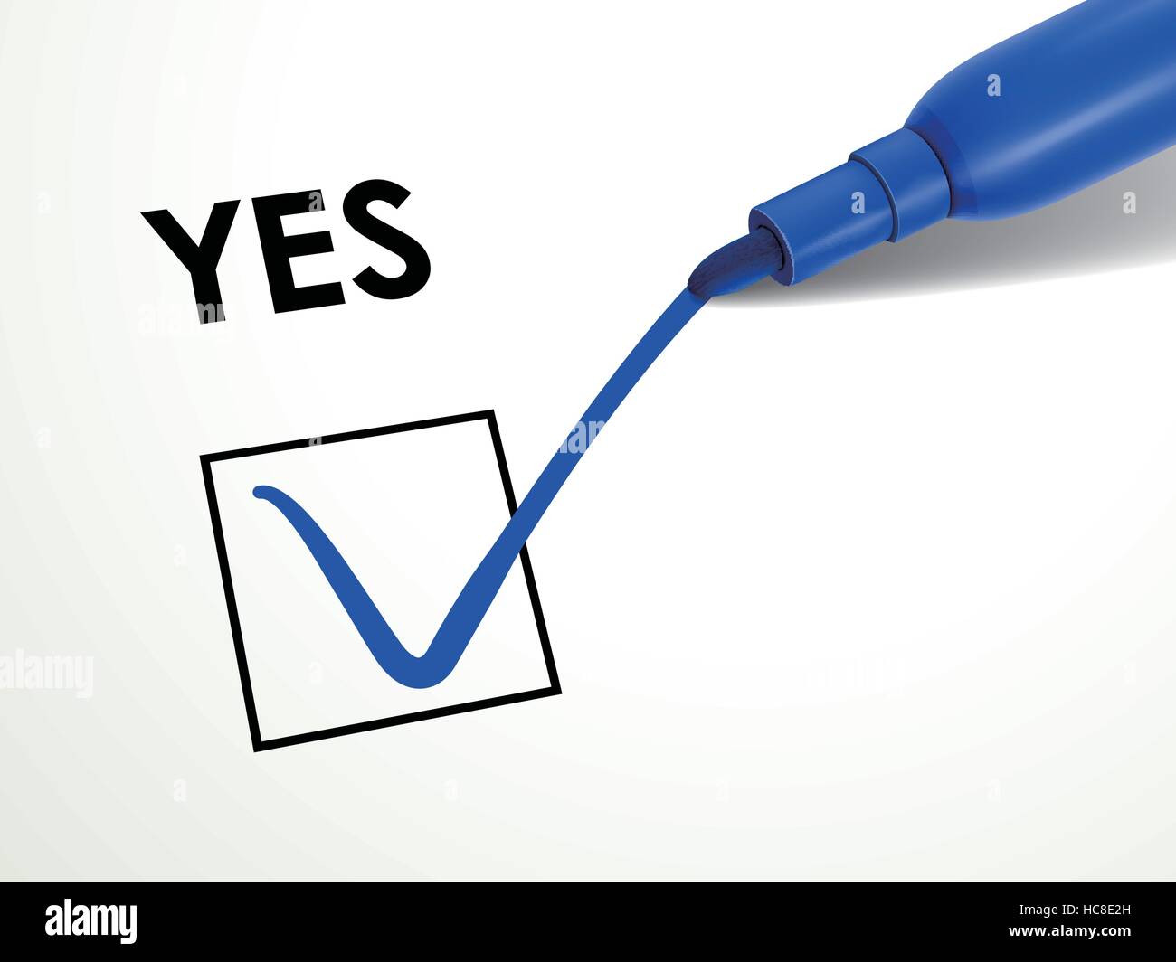 close up look at blue pen marking on the check box yes Stock Vector ...
