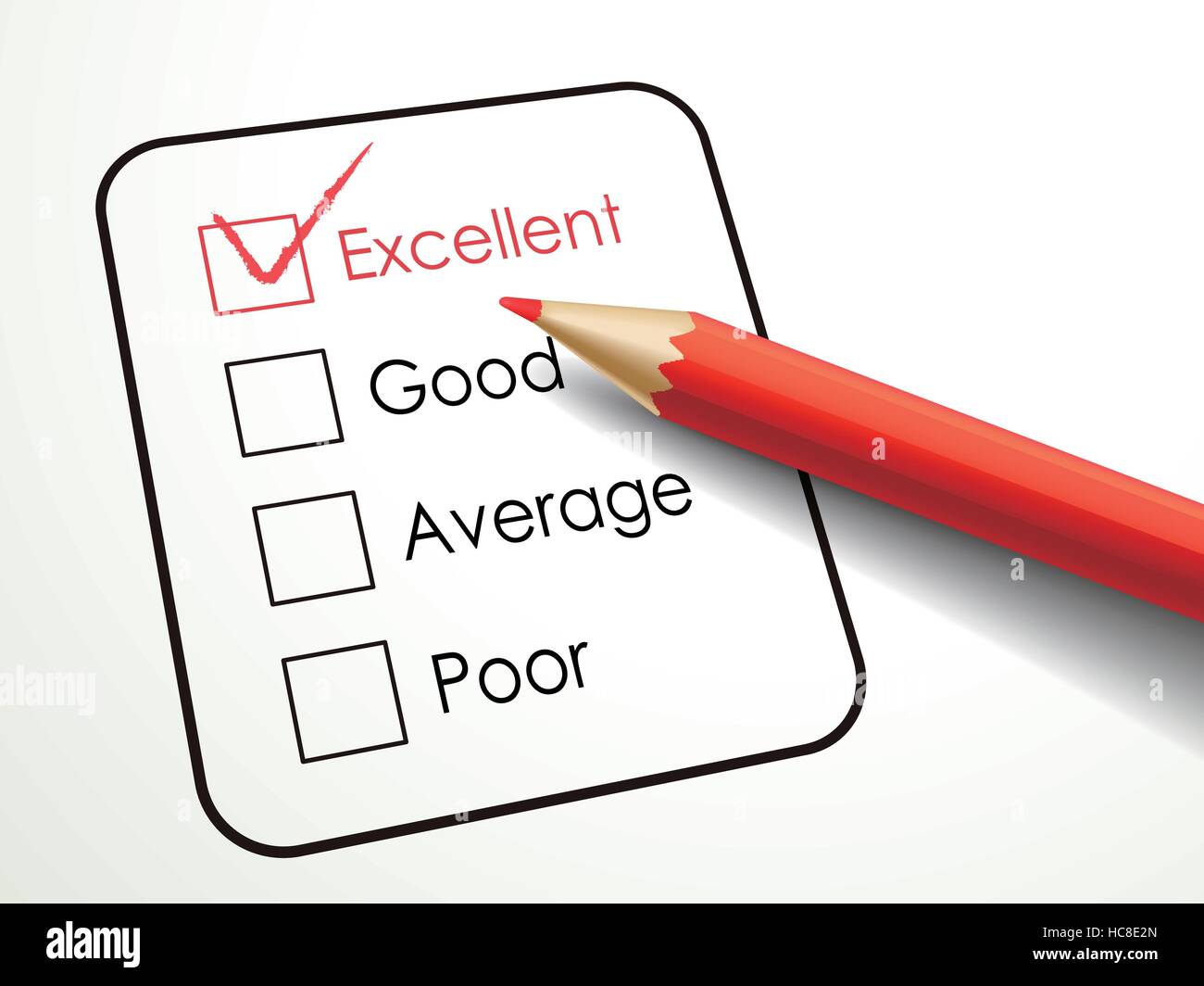 tick placed in excellent check box with red pen over check list Stock ...