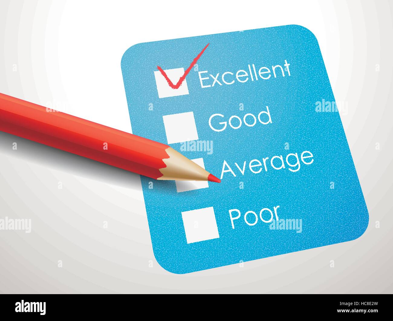 tick placed in excellent check box with red pen over blue check list ...