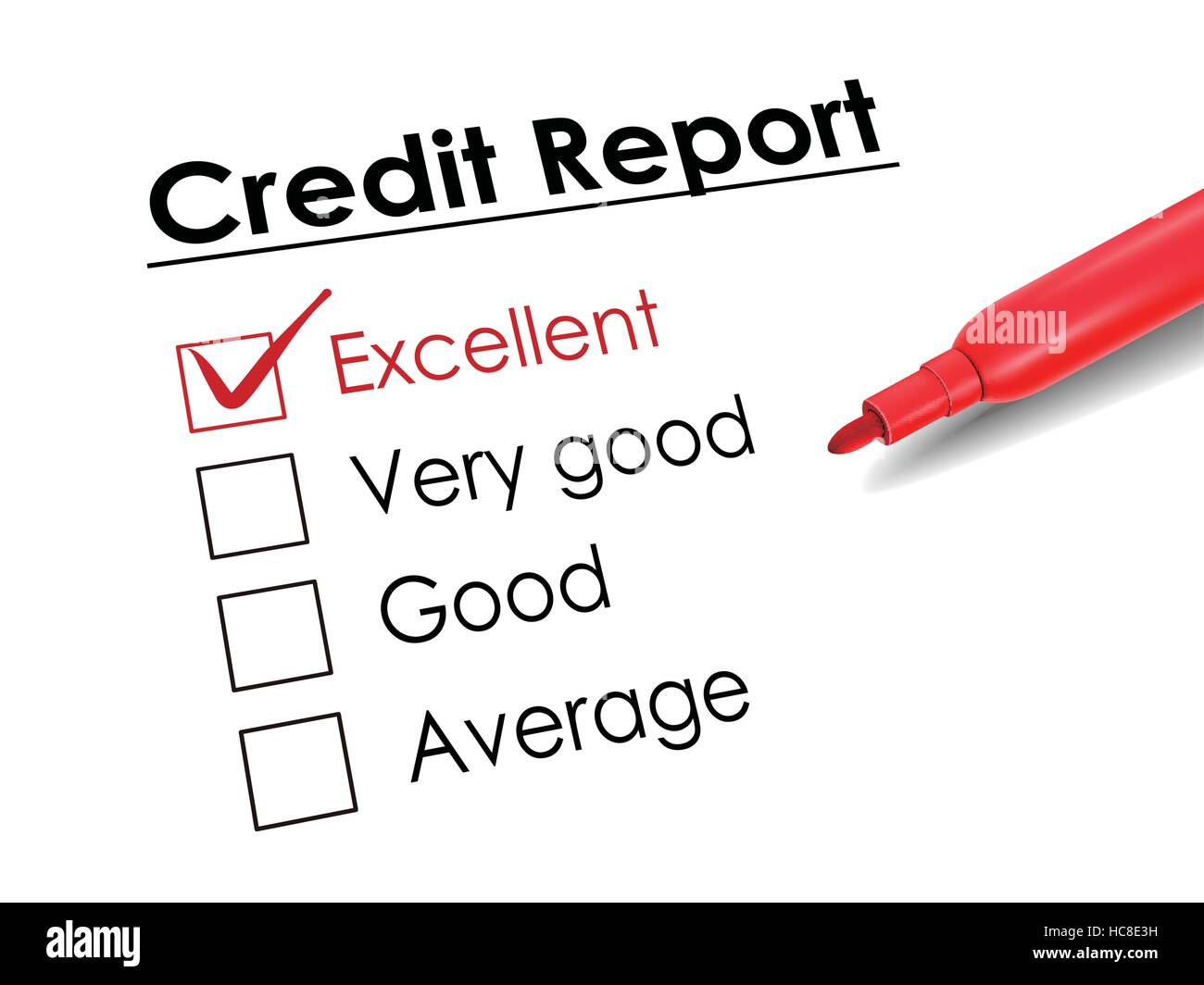 tick placed in excellent check box with red pen over credit report ...