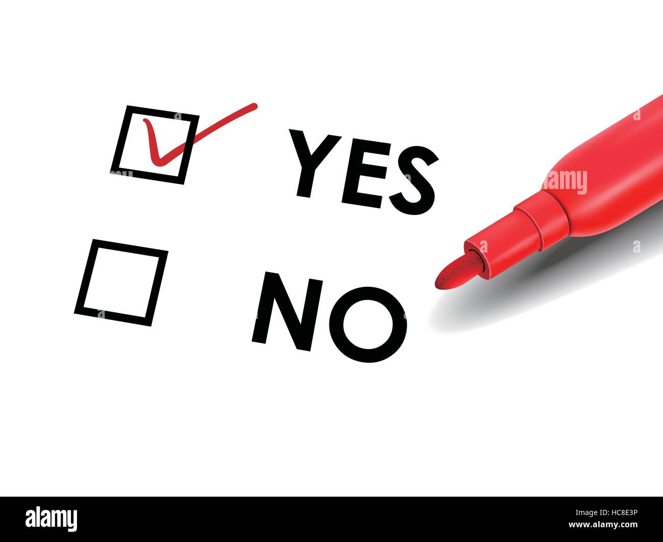 close up look at red pen marking on the check box yes Stock Vector ...