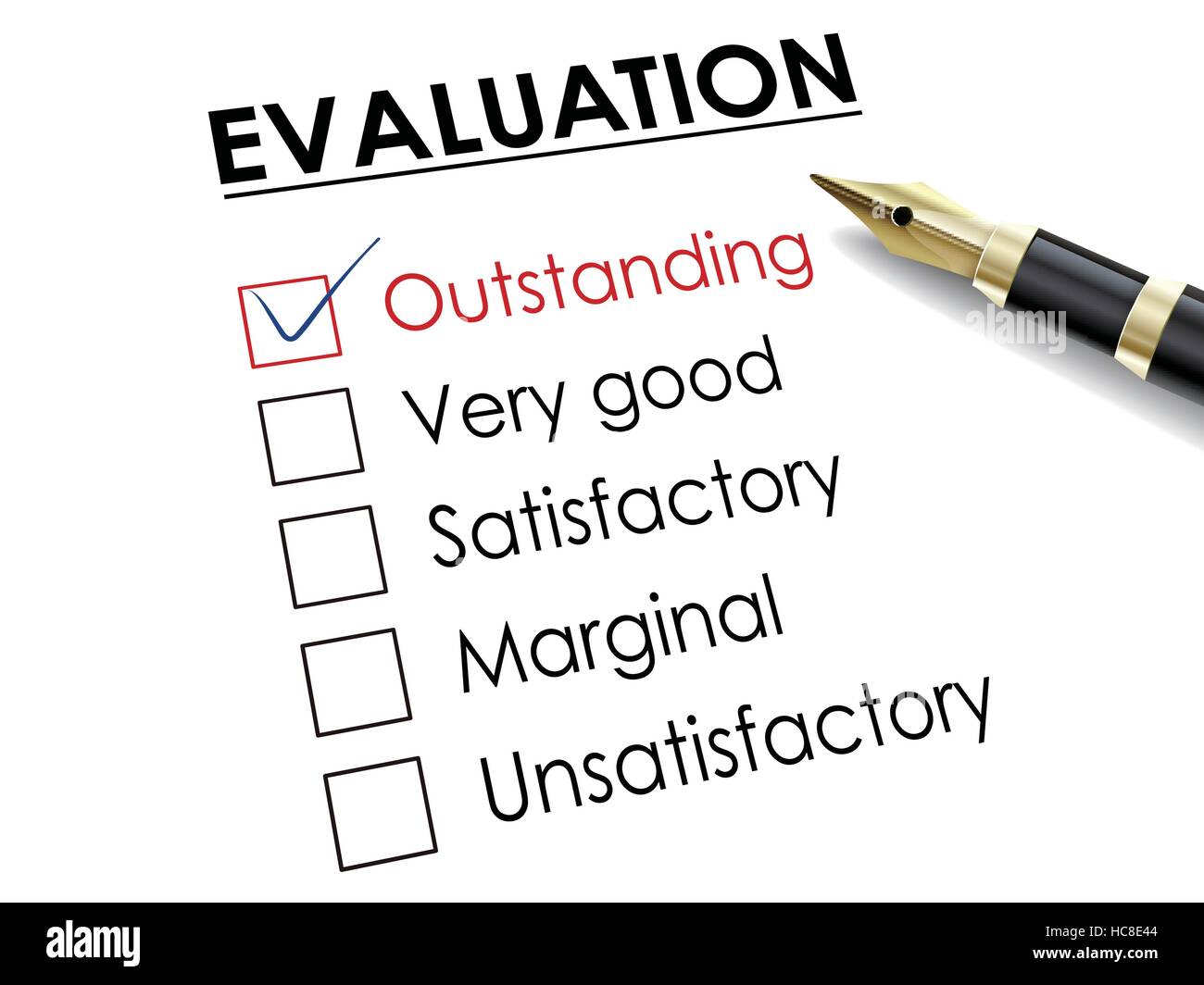 tick placed in outstanding check box with fountain pen over evaluation ...