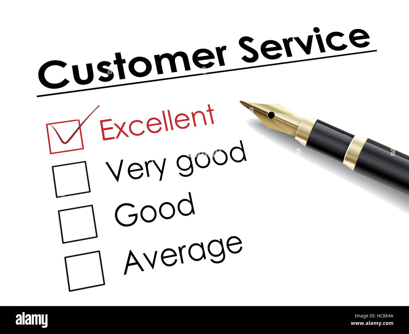 tick placed in excellent check box with fountain pen over customer ...