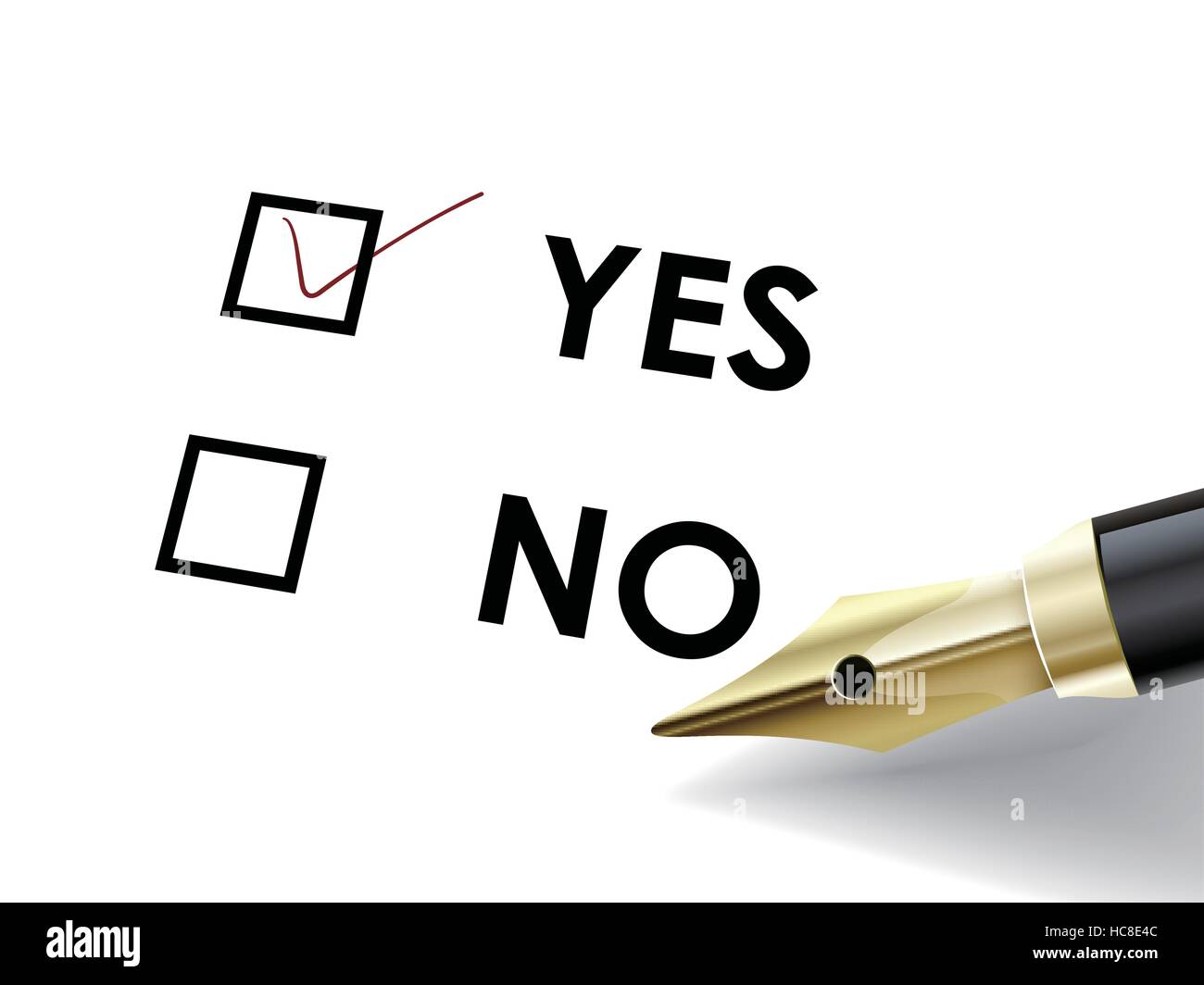 close up look at fountain pen marking on the check box yes Stock Vector ...