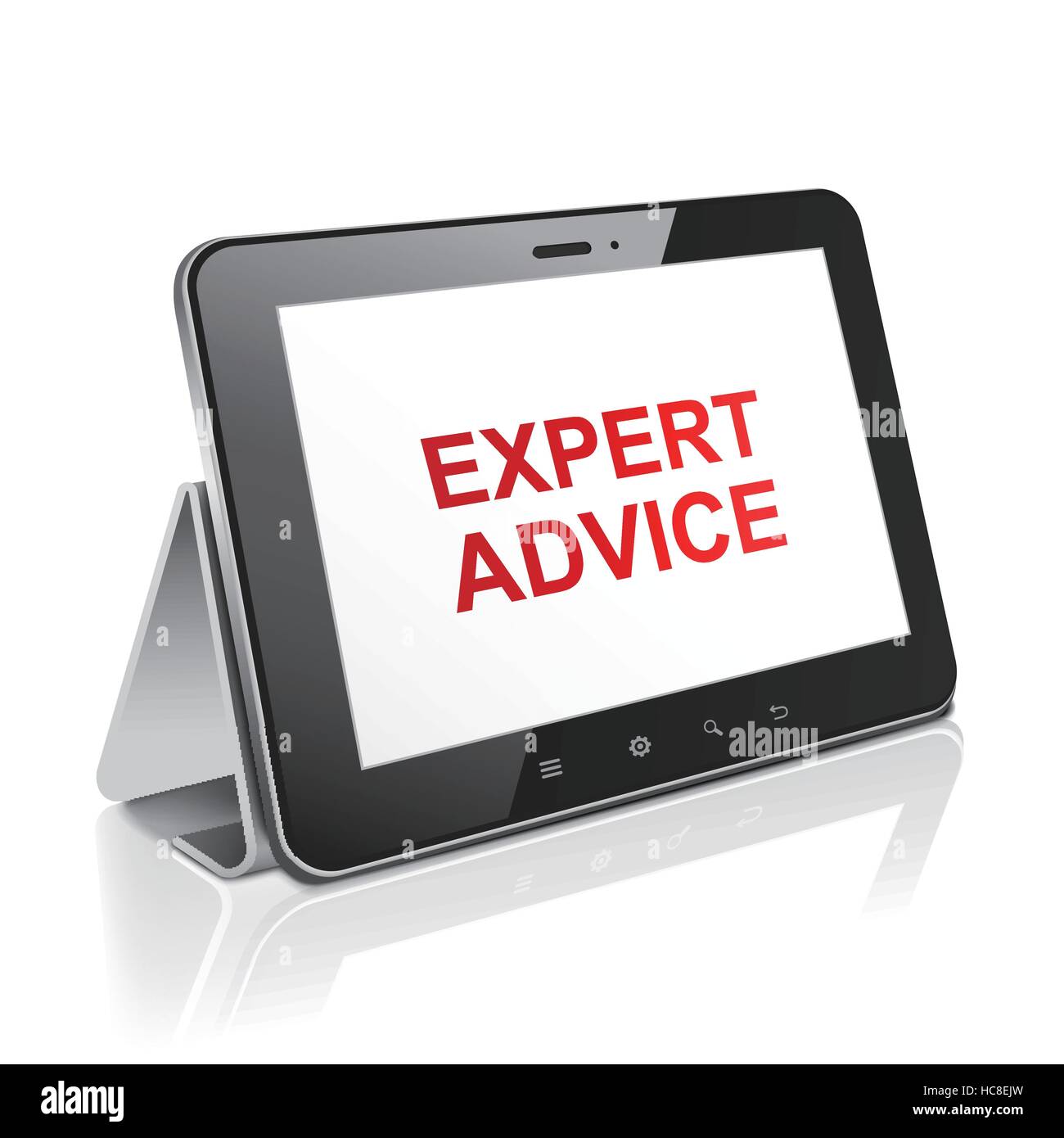 tablet computer with text expert advice on display over white Stock ...