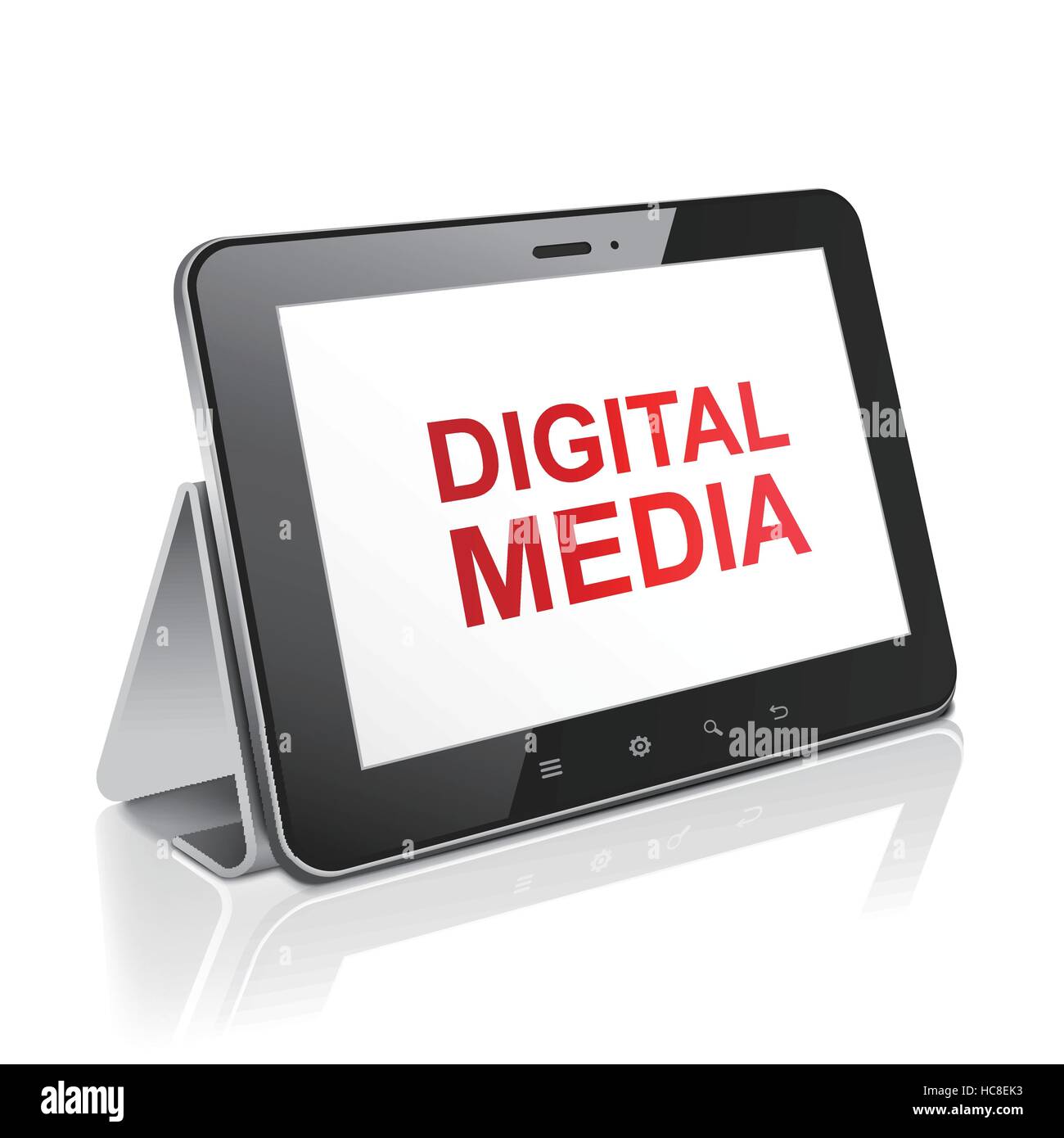 tablet computer with text digital media on display over white Stock ...