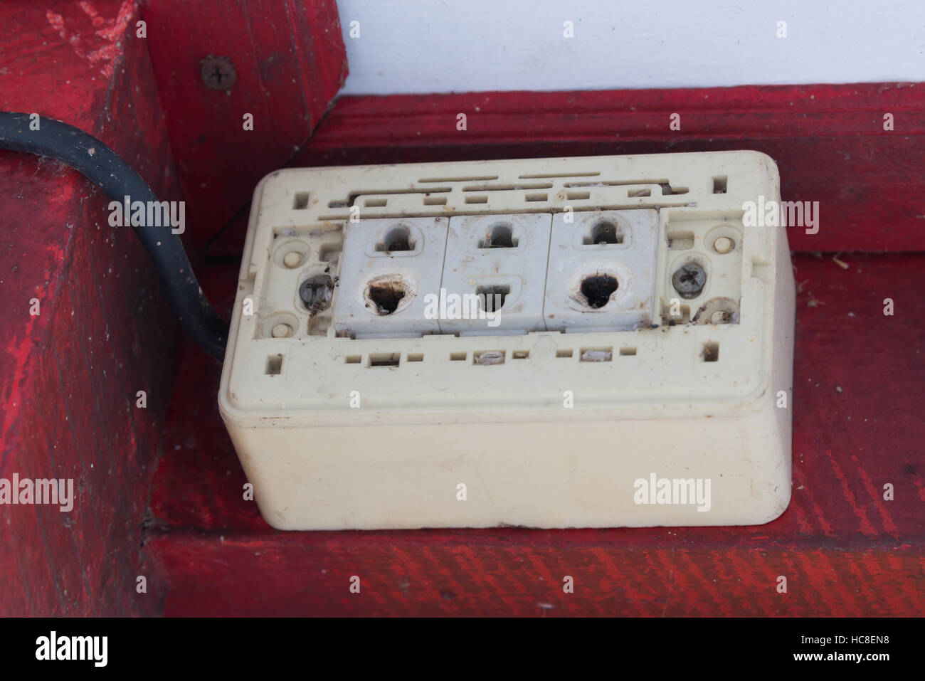 Close-up of old socket, electrical outlet on ceiling Stock Photo - Alamy
