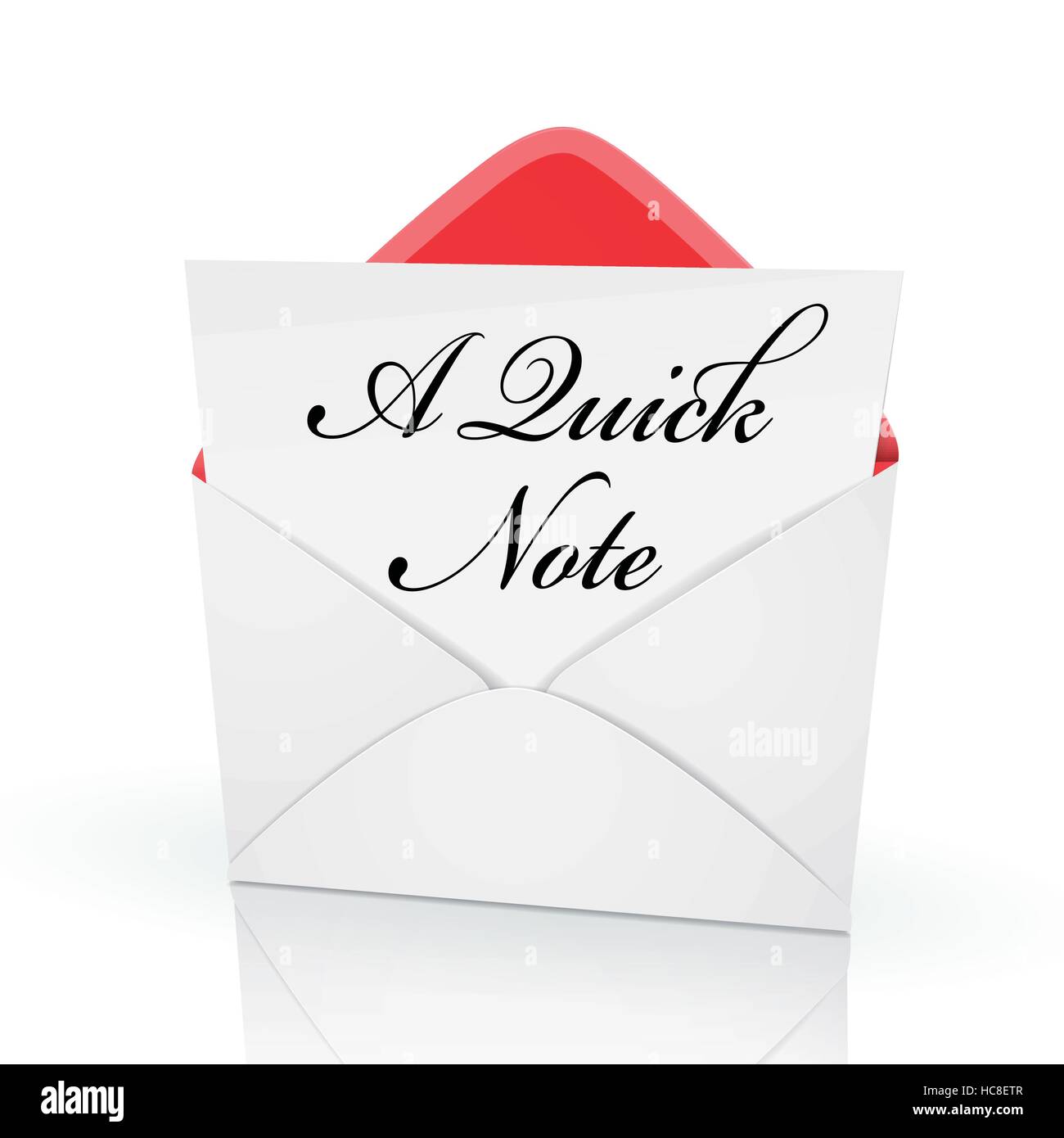 the words a quick note on a card in an envelope Stock Vector Image ...