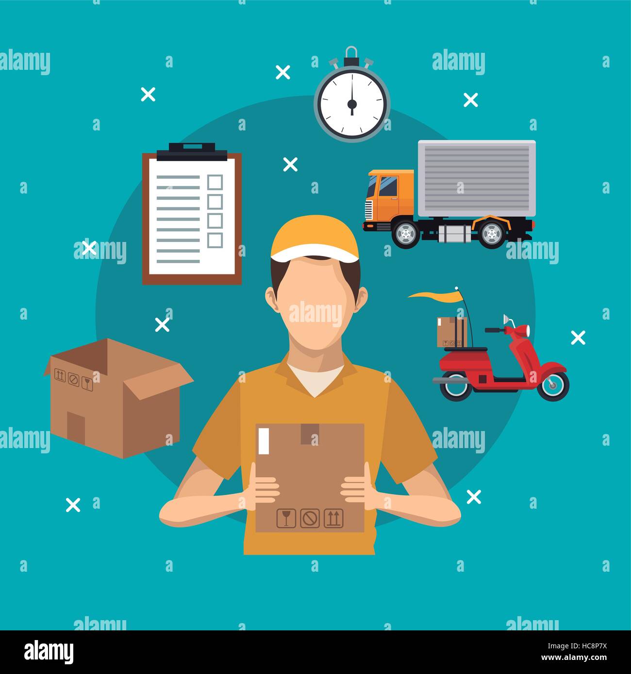 Woman courier delivering carton Stock Vector Images - Alamy