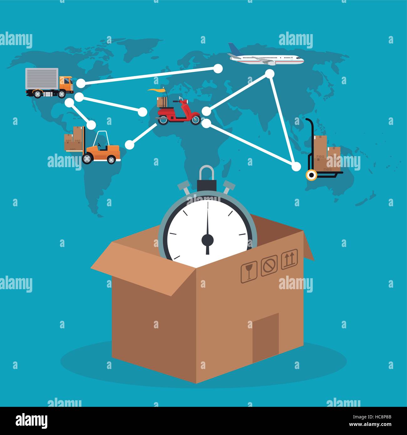 cardboard box clock connection global delivery concept Stock Vector ...