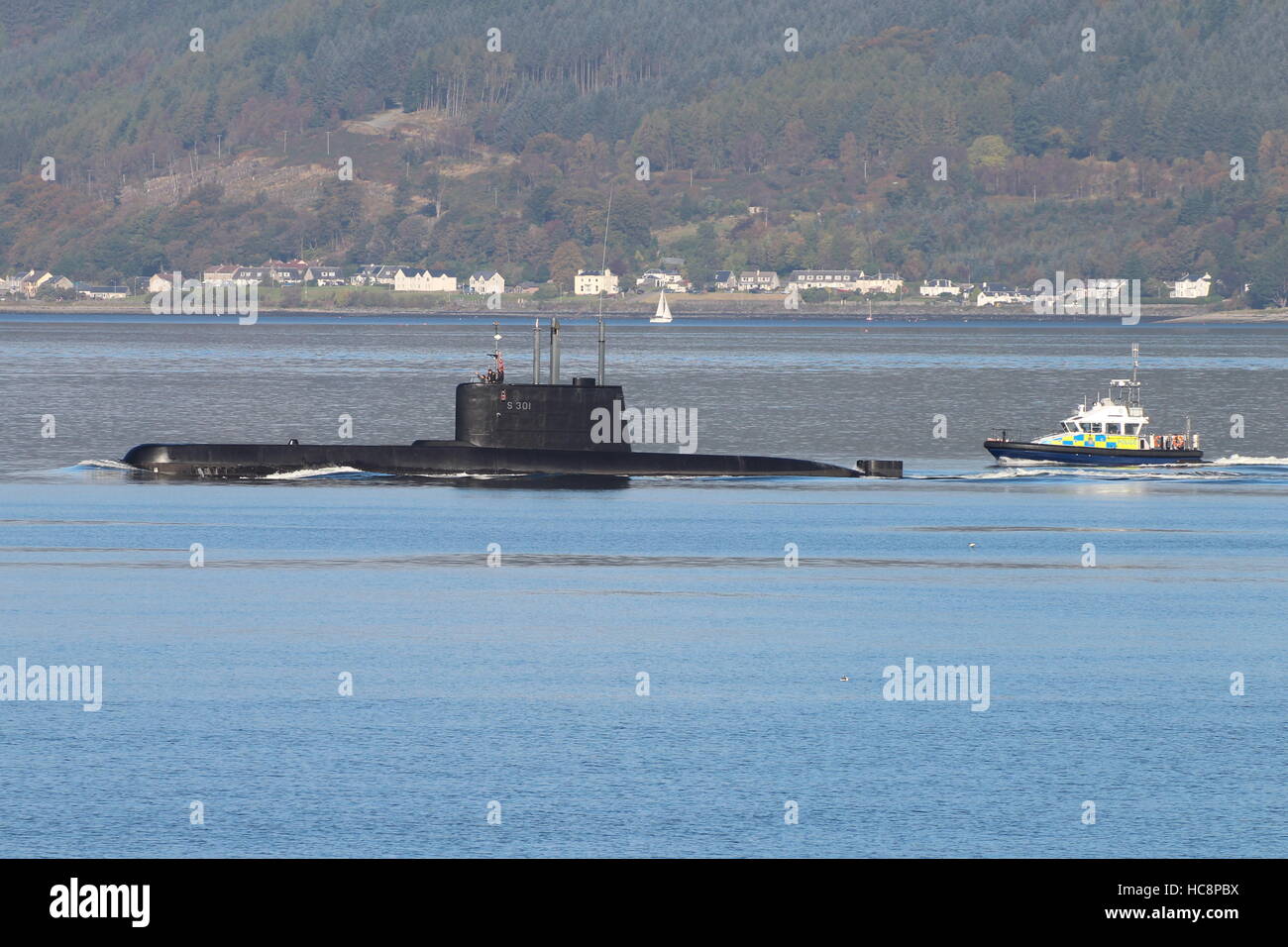 KNM Utsira (S301), an Ula-class submarine of the Norwegian Navy, and ...