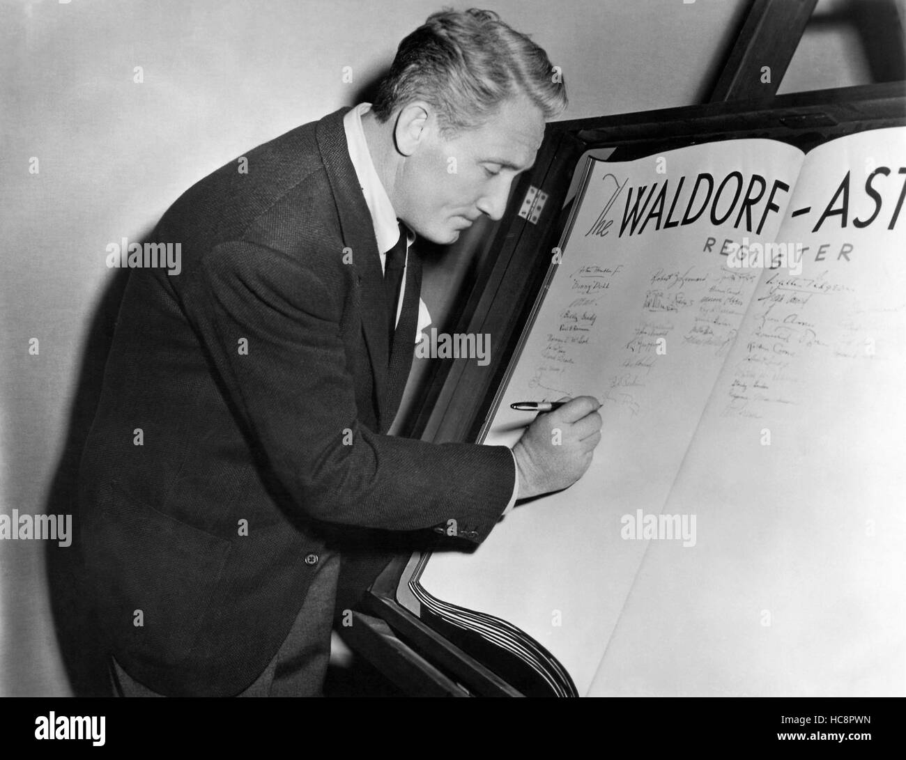 WEEKEND AT THE WALDORF, Spencer Tracy signs on-set guest book, 1945 ...