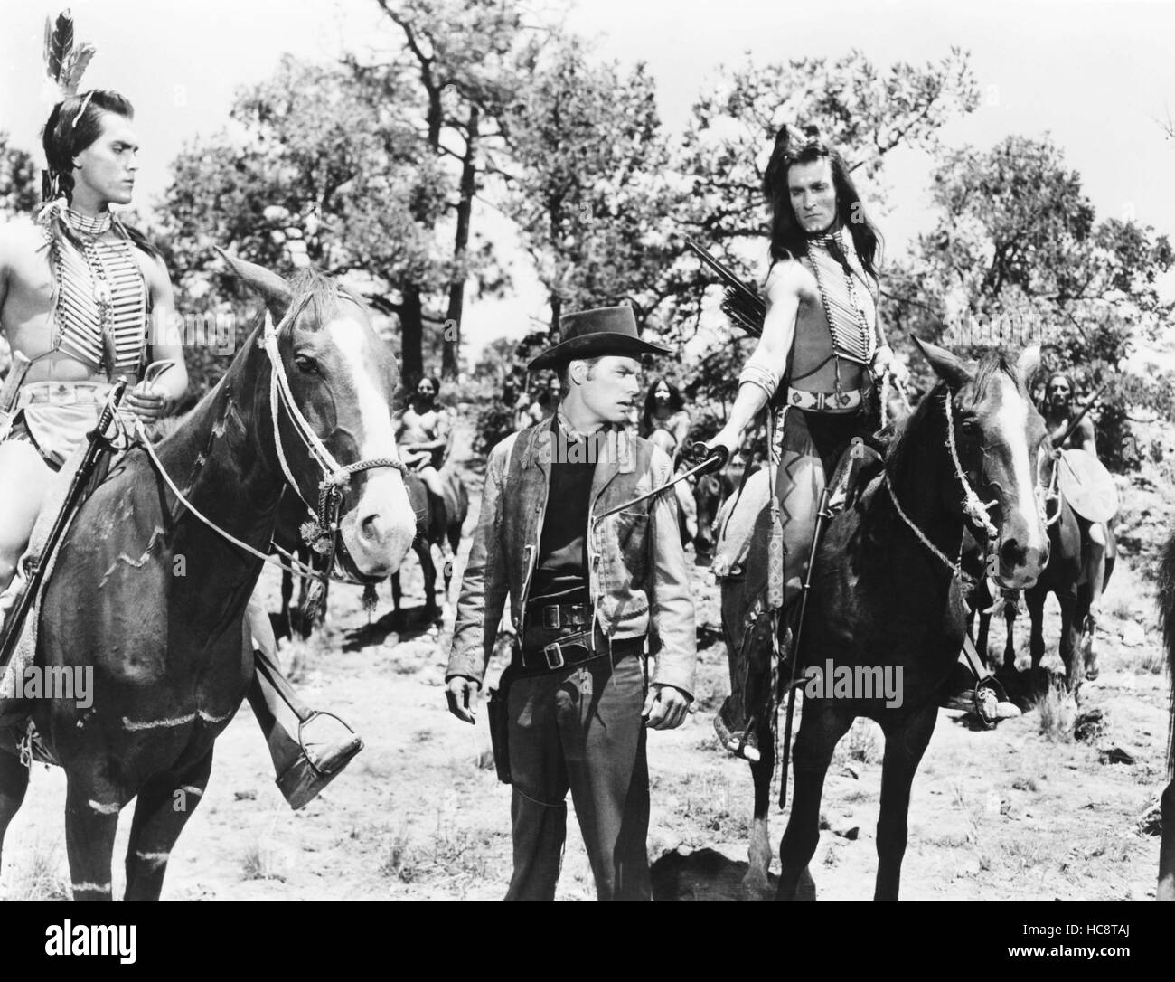 WHITE FEATHER, from left: Jeffrey Hunter, Robert Wagner, Hugh O'Brian ...