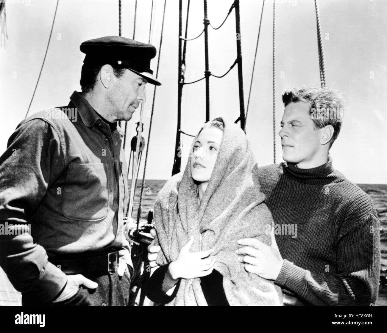WOLF LARSEN, from left, Barry Sullivan, Gita Hall, Peter Graves, 1958 ...