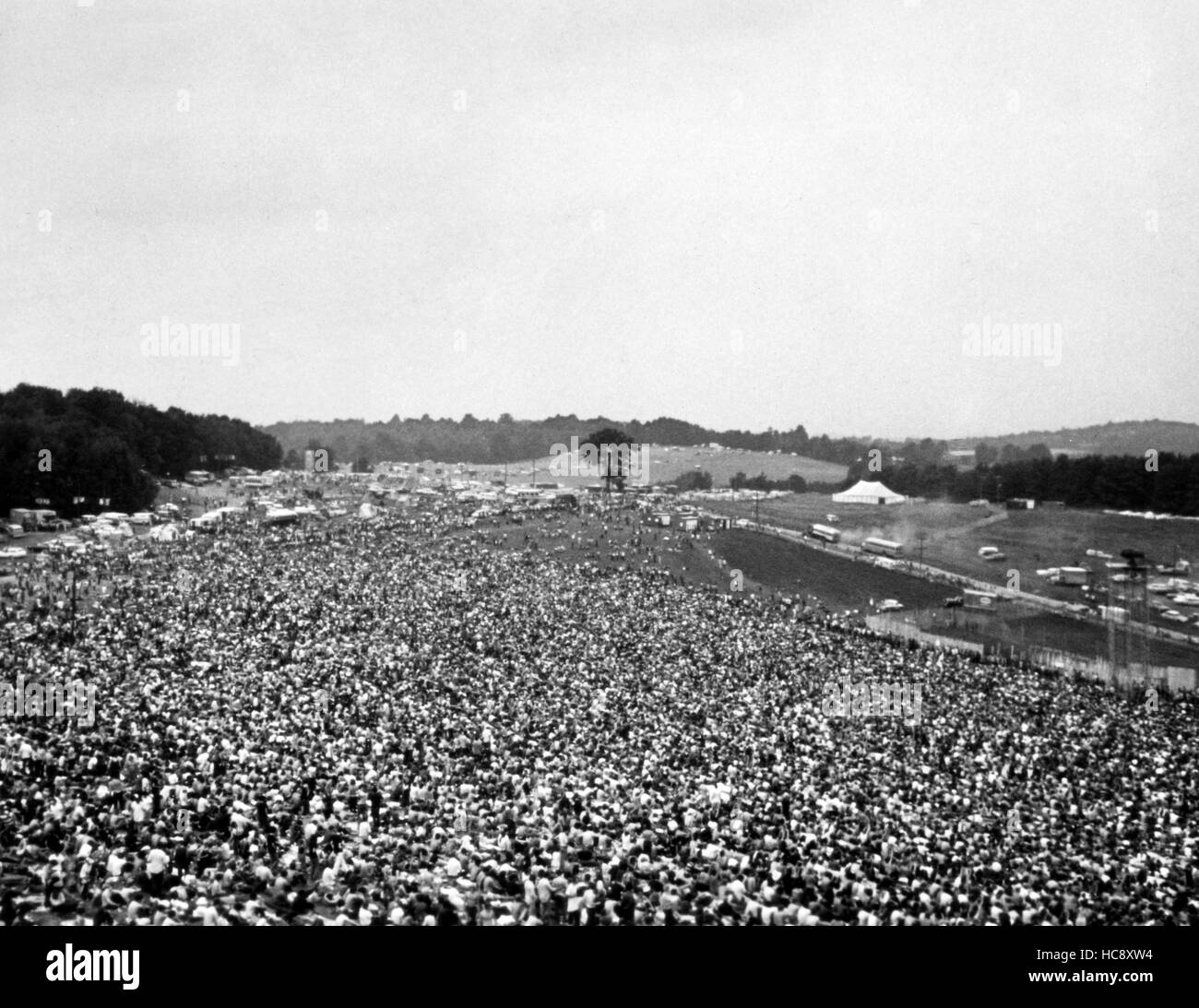 WOODSTOCK, broad shot of farmer Max Yasgur's grounds, 1970 Stock Photo ...