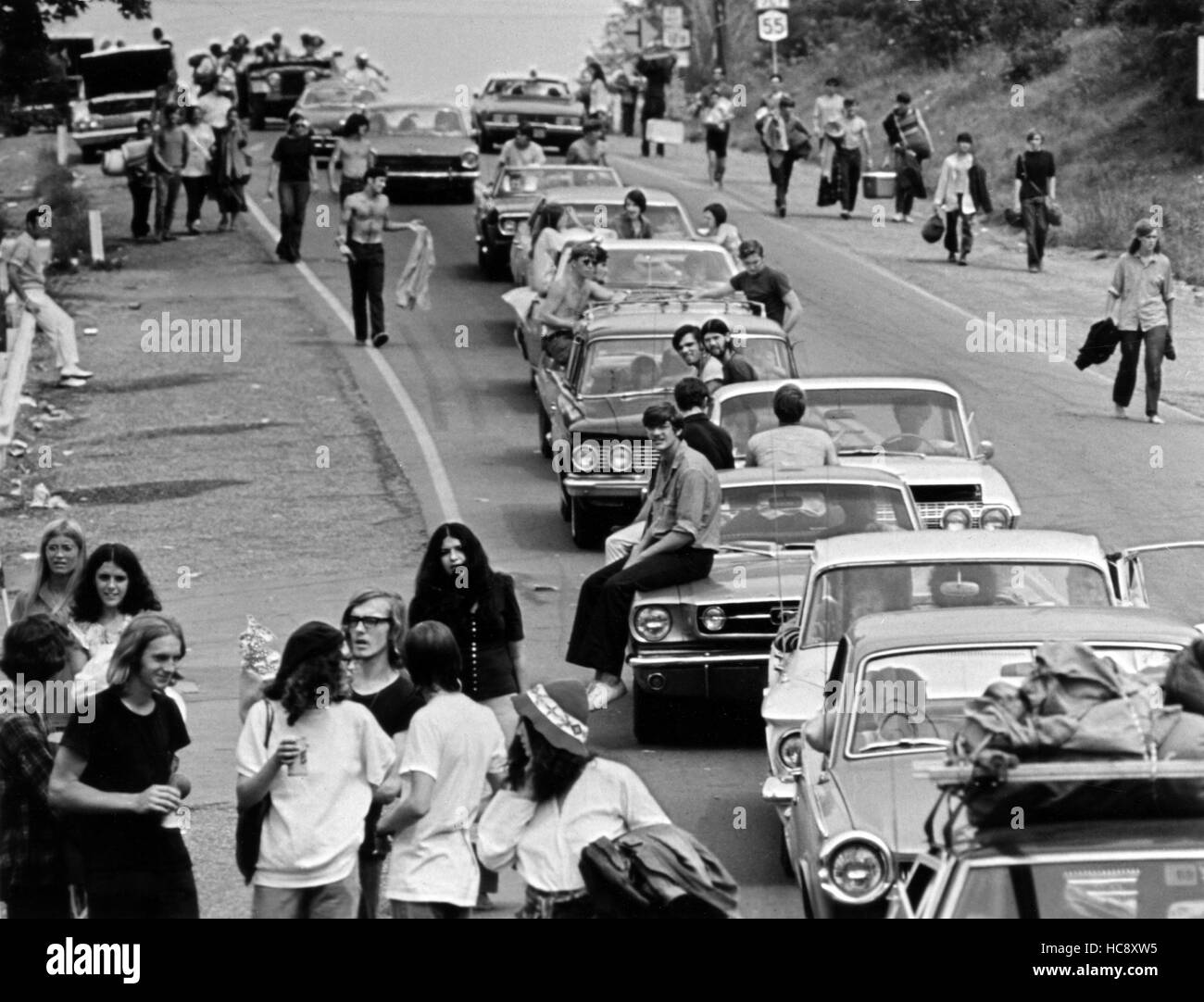 WOODSTOCK, traffic jam en route to Woodstock Festival, 1970 Stock Photo ...