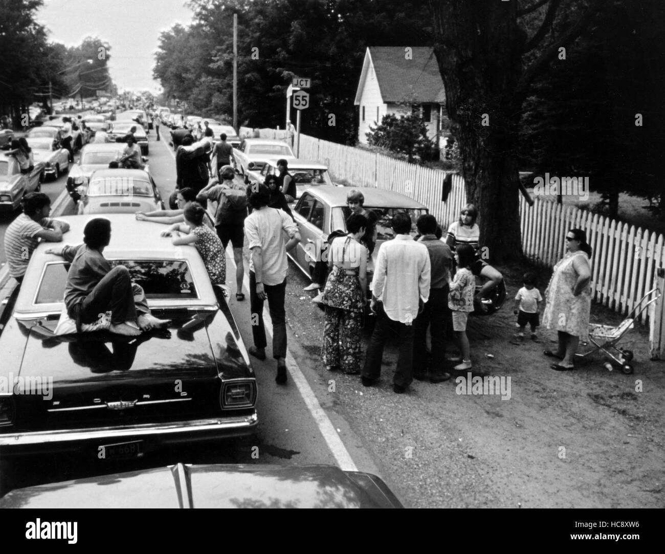 WOODSTOCK, traffic jam en route to Woodstock Festival, 1970 Stock Photo ...