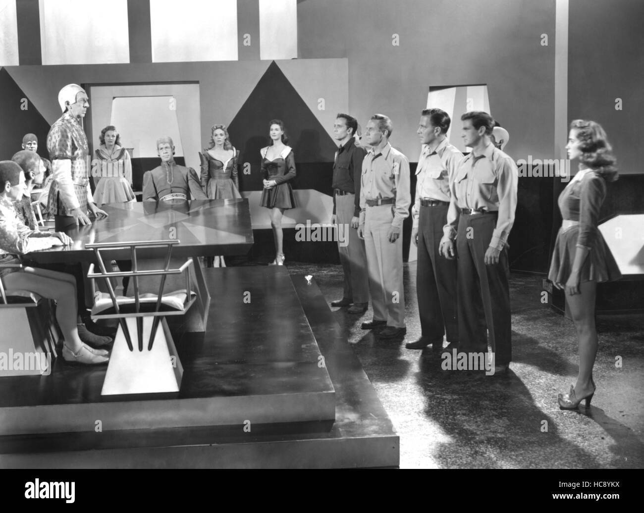 WORLD WITHOUT END, Everett Glass (l. standing), Hugh Marlowe (3rd from ...