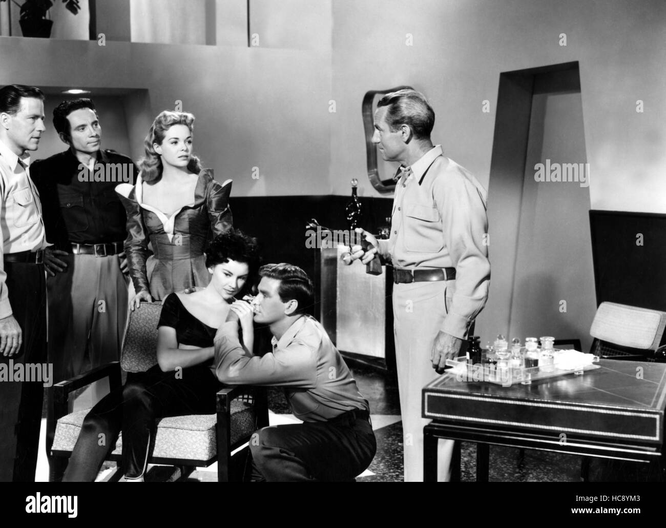 WORLD WITHOUT END, Hugh Marlowe (l.), Nancy Gates (3rd from r.), Lisa ...